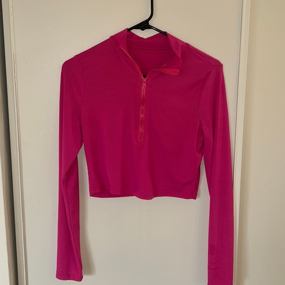 Tops | Hot Pink Crop Top Zip Up | Poshmark